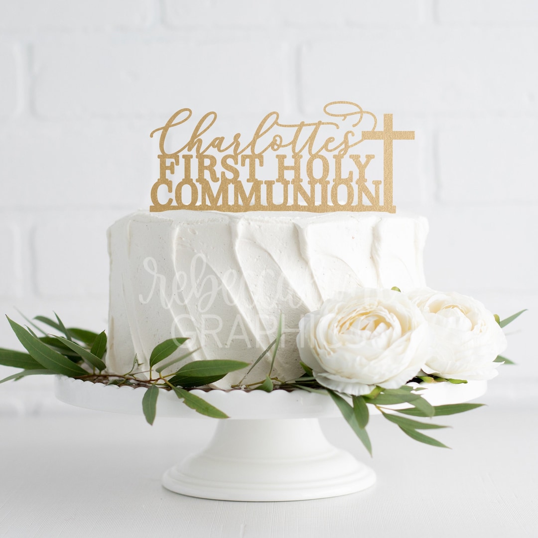 Personalized First Holy Communion Cake Topper With Cross, Christian ...