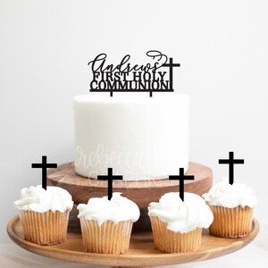 Personalized First Holy Communion Cake Topper With Cross, Christian ...