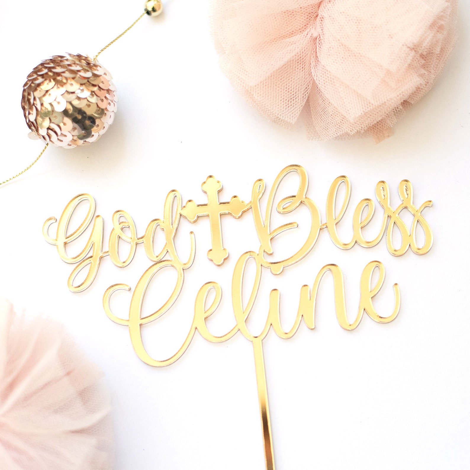 Personalized God Bless Name Cake Topper With Cross for - Etsy