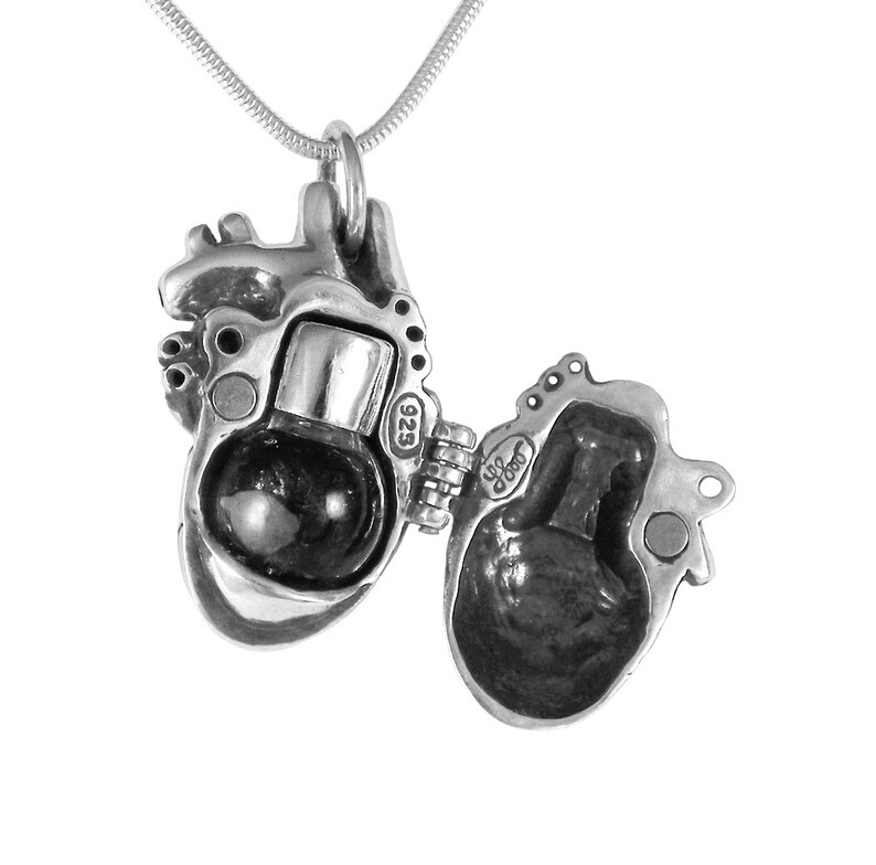 Anatomical Heart Locket With Small Glass Bottle, Heart Necklace ...