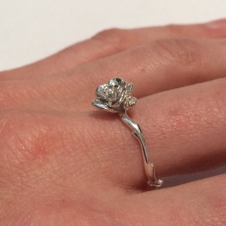 Mini Flowing Mini Rose Ring, Rose Ring, Sterling Silver Ring, Handmade ...