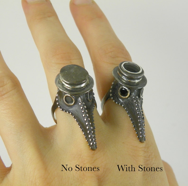 Plague Doctor Ring With Onyx Stones Plague Doctor Sterling - Etsy