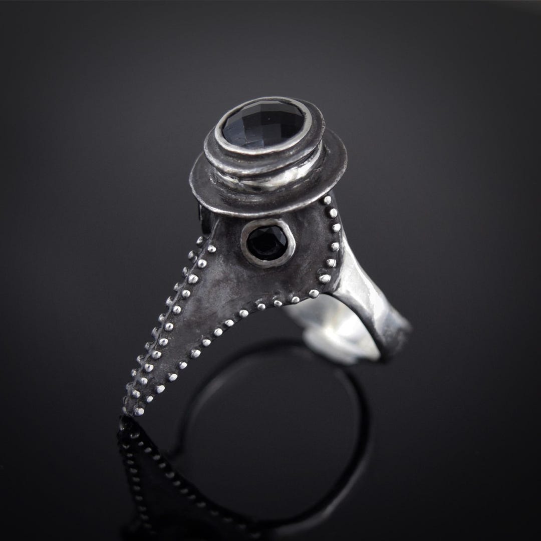 Handmade Sterling Silver Plague Doctor Ring With Onyx Stones - Etsy