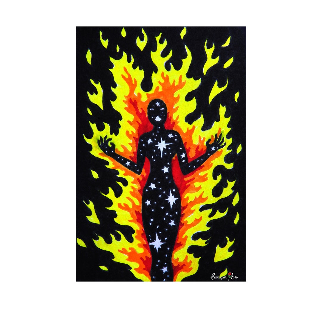 Burning, Giclee Print, Figure Drawing, Dark, Stars, Fire - Etsy