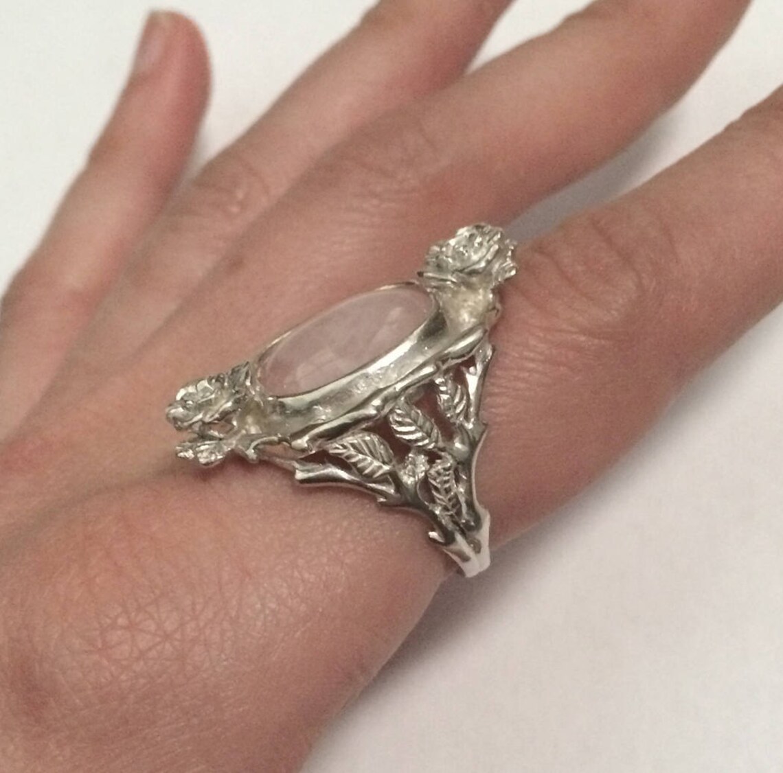 Rose Ring Mini Rose Ring With Rose Quartz Stone Statement - Etsy