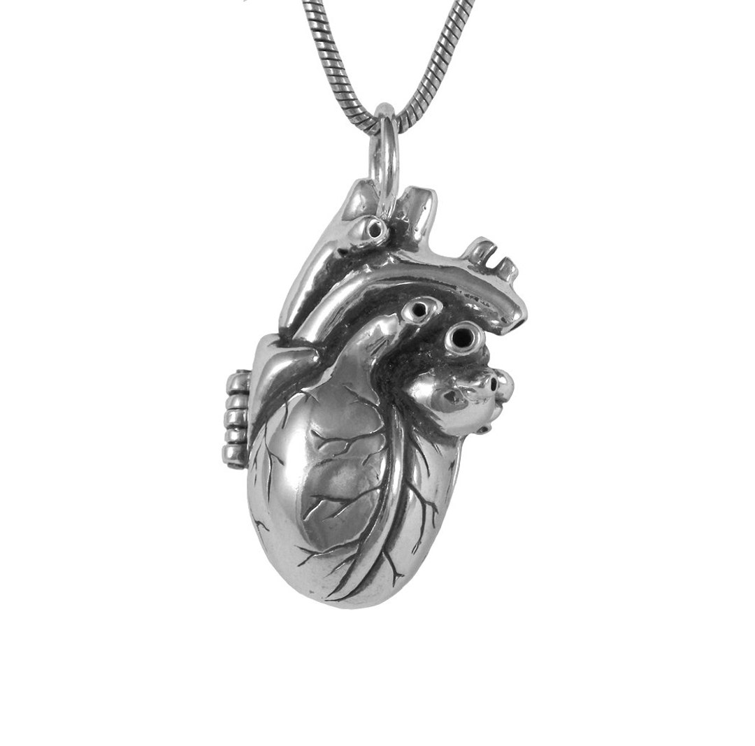 Anatomical Heart Locket With Small Glass Bottle, Heart Necklace ...