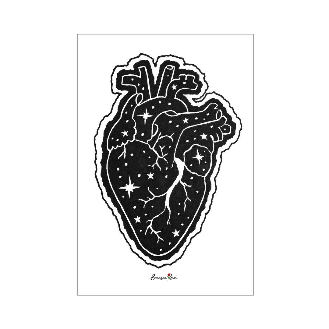Anatomical Heart, Heart Drawing, Heart Print, Eclipse Heart II Drawing ...
