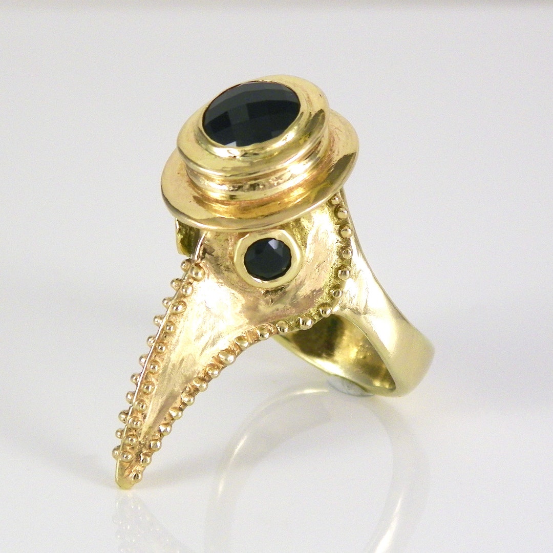 Gold Plague Doctor Ring With Onyx Stones, Plague Doctor, 14K Gold Ring ...
