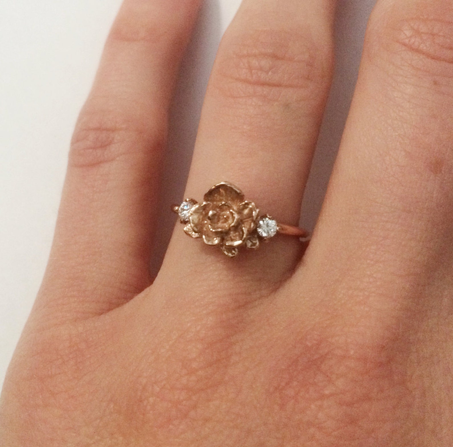 Mini Rose Ring With Diamonds, Rose Gold Ring, Diamond Ring, Engagement ...