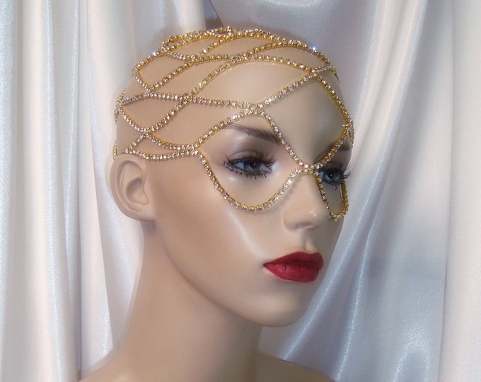 Rhinestone Mask, Gold Rhinestone Face Chain, Rhinestone Face Chain ...