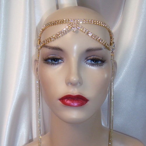Gold Rhinestone Chain Headpiece Bridal Headpiece Cleopatra - Etsy