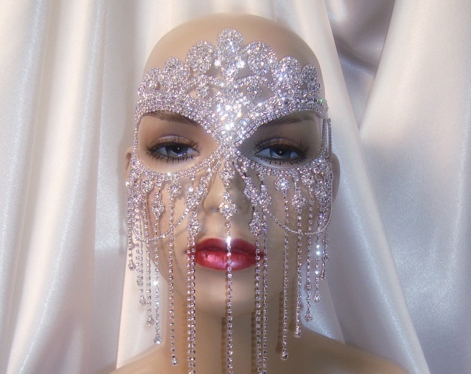 Rhinestone Masquerade Mask, Crown Mask, Bridal Mask, Mardi Gras Mask ...