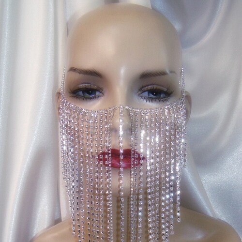 Rhinestone Mask Crystal Face Veil Mata Hari Headpiece | Etsy