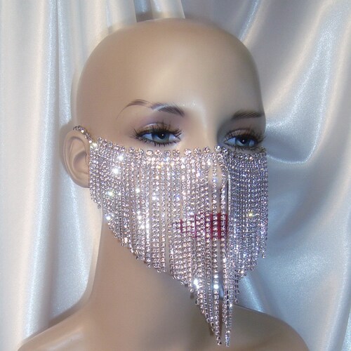 Rhinestone Face Mask Waterfall Gold Face Veil Face Chain | Etsy