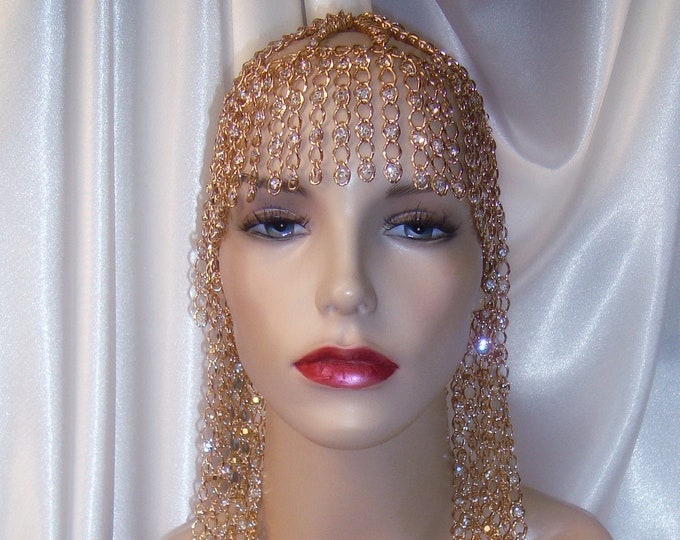 Gold Chain and Rhinestone Headpiece, Cleopatra Headpiece, Rhinestone ...