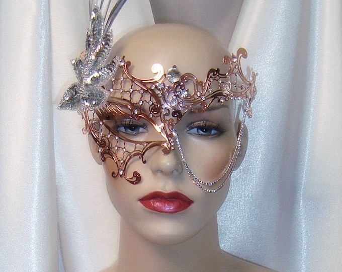 Rose Gold Metal Phantom Mask, Phantom One Eye Mask, Masquerade Mask ...