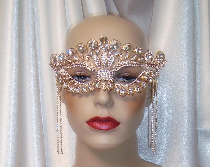 Crystal Masquerade Mask, Gold Metal and Crystal Mask, Crown Mask ...