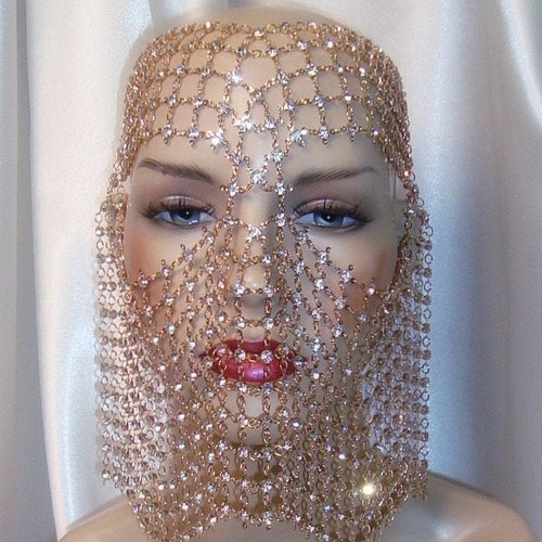 Rhinestone Face Mask Waterfall Gold Face Veil Face Chain | Etsy