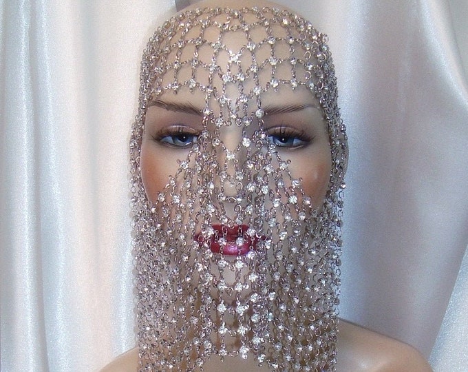 Rhinestone Chain Mask, Silver Chain Face Veil, Janelle Monae Headpiece ...