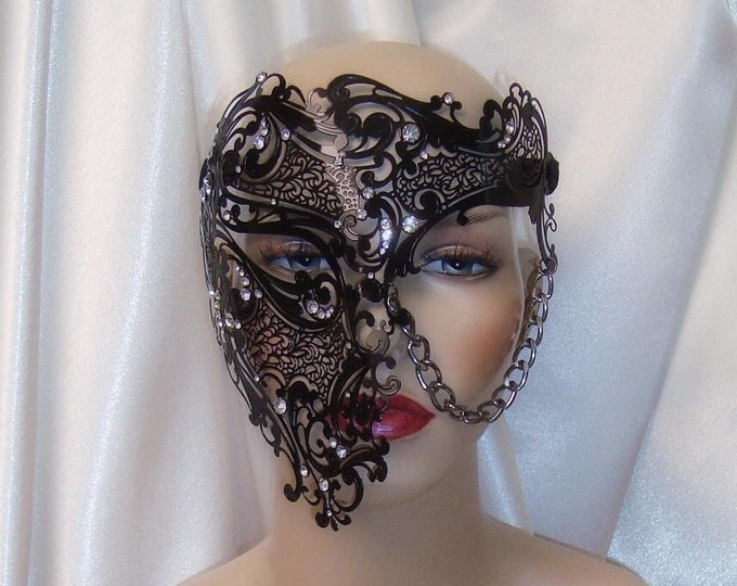 Black Phantom of the Opera Mask, Phantom Half Face Skull Mask, Black ...