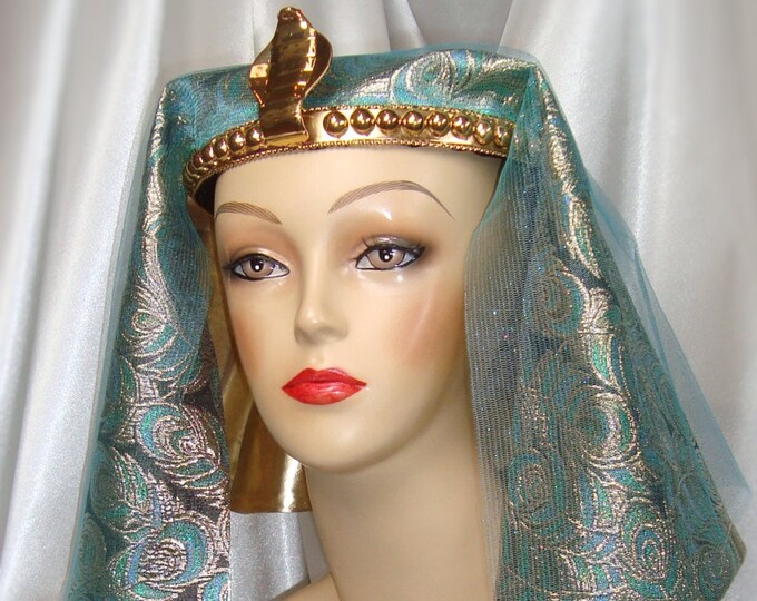 Gold and Blue Cleopatra Headdress, Egyptian Inspired Nemes, King Tut ...