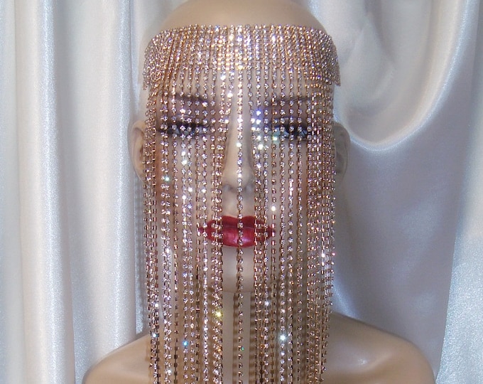 Gold Rhinestone Chain Mask, Rhinestone Face Veil, Masquerade Ball Mask ...