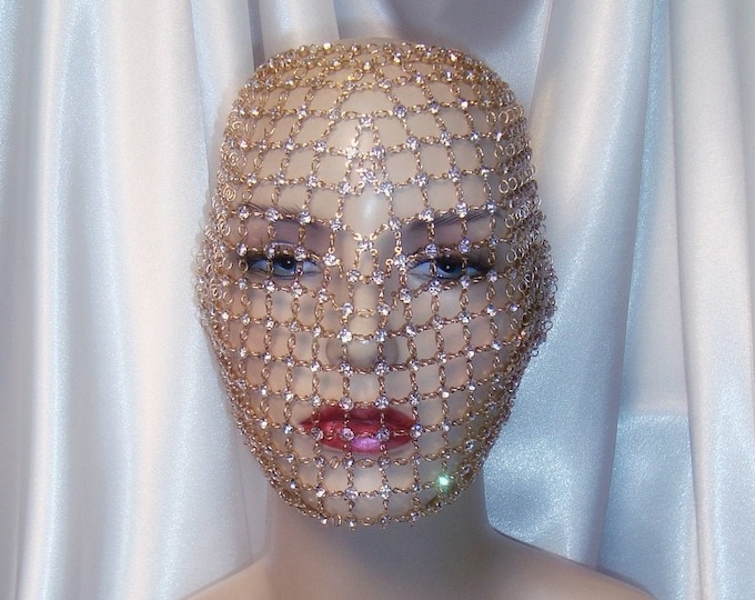 Crystal Full Face Mask, Rhinestone Chain Mask, Gold Chain Mask, Full ...