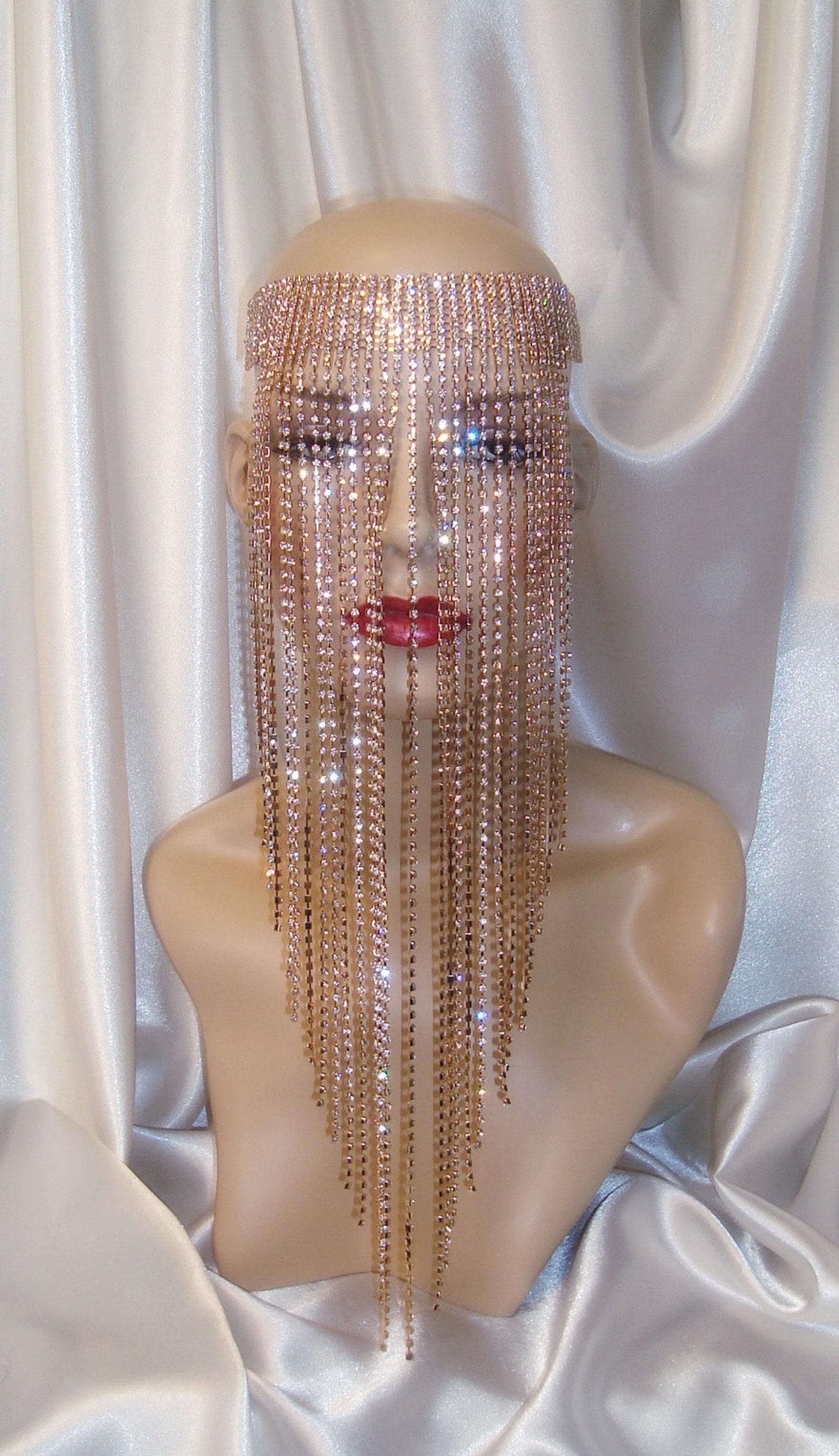 Gold Rhinestone Chain Mask Rhinestone Face Veil Masquerade - Etsy