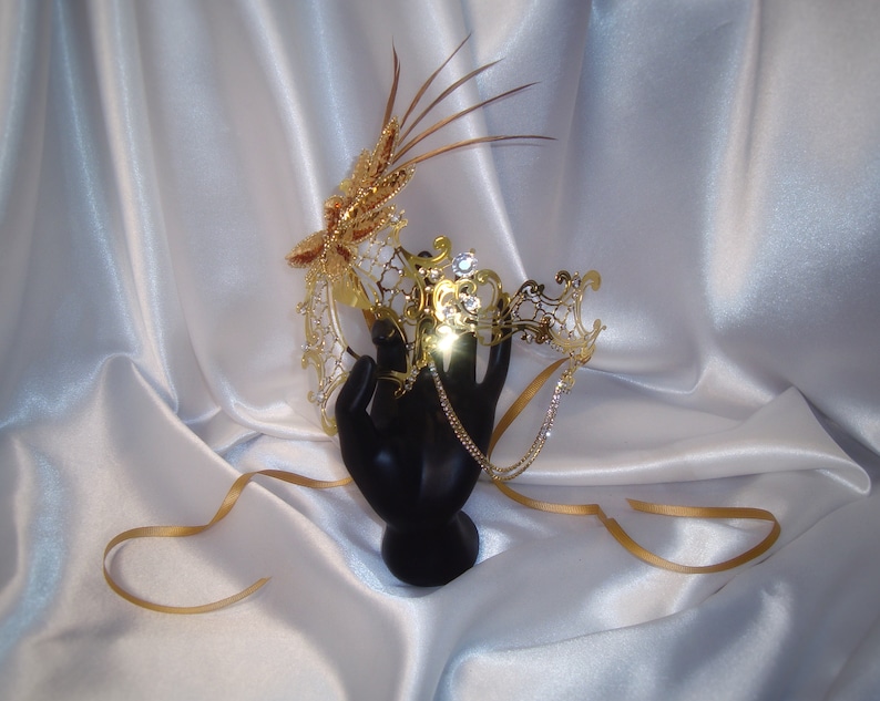 Gold and Rhinestone Laser Cut Metal Mask, Gold Metal Phantom Mask ...