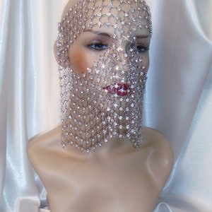 Rhinestone Chain Mask, Silver Chain Face Veil, Janelle Monae Headpiece ...