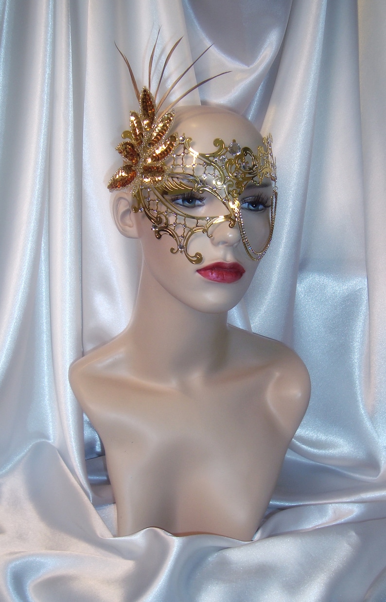 Gold and Rhinestone Laser Cut Metal Mask, Gold Metal Phantom Mask ...