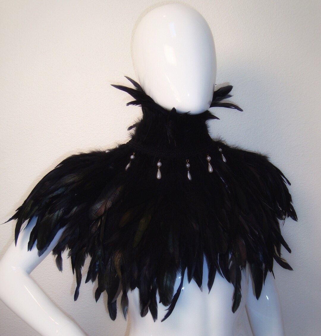 Feather Cape, Black Feather and Pearl Shrug Cape, Maleficent Cape ...
