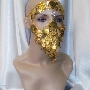 Gold Mask, Gold Headpiece, Face Veil, Chain Headpiece, Chain Face Veil ...