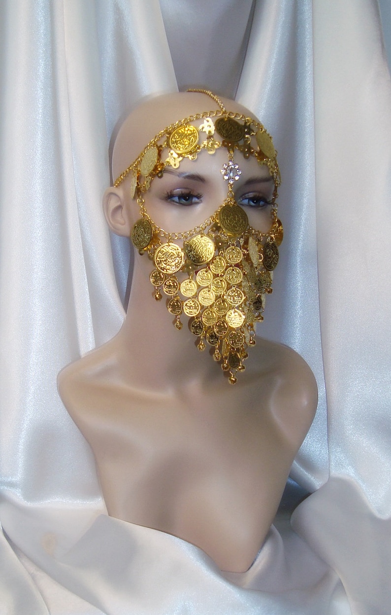 Gold Mask, Gold Headpiece, Face Veil, Chain Headpiece, Chain Face Veil ...