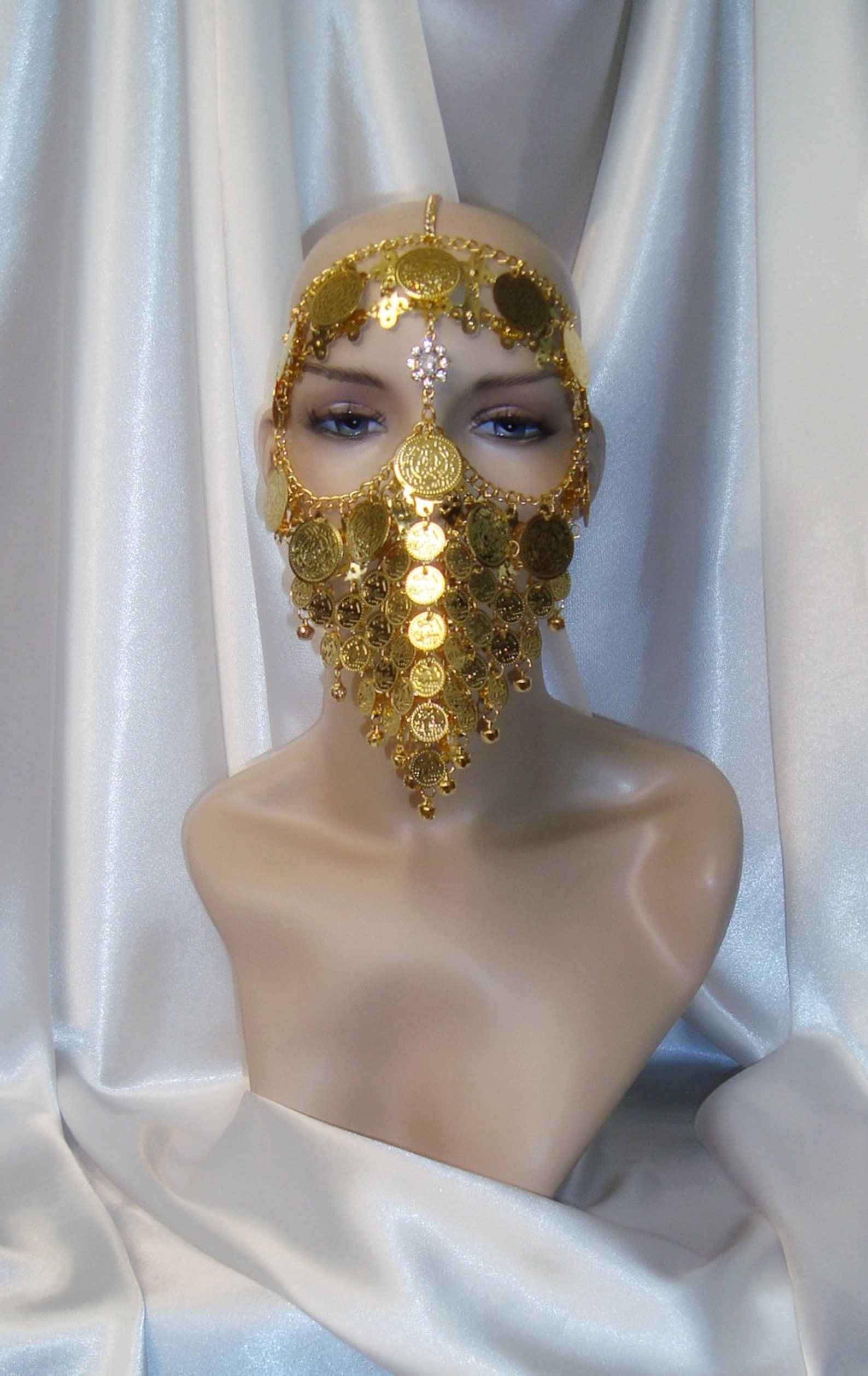 Gold Mask, Gold Headpiece, Face Veil, Chain Headpiece, Chain Face Veil ...