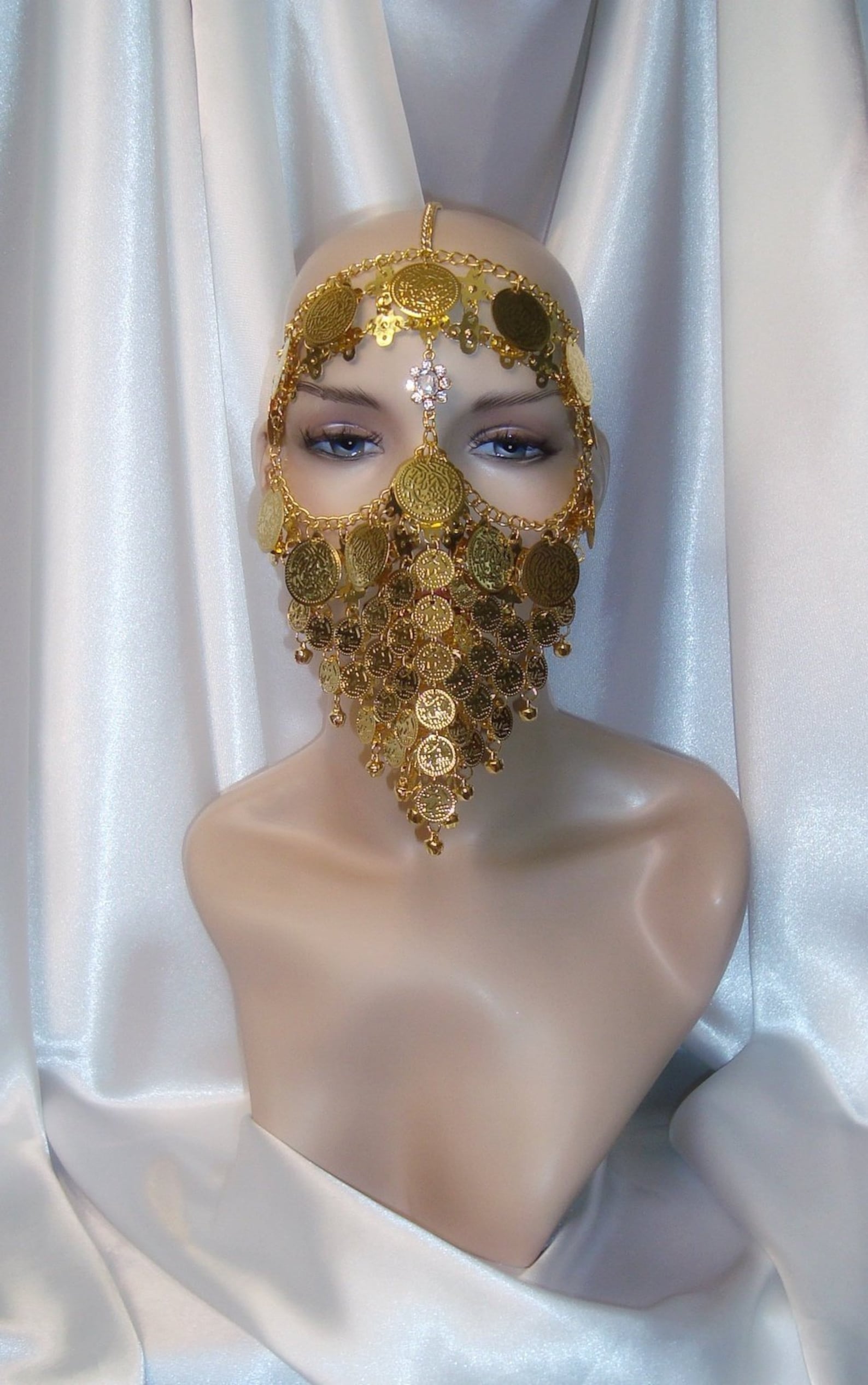 Gold Mask, Gold Headpiece, Face Veil, Chain Headpiece, Chain Face Veil ...