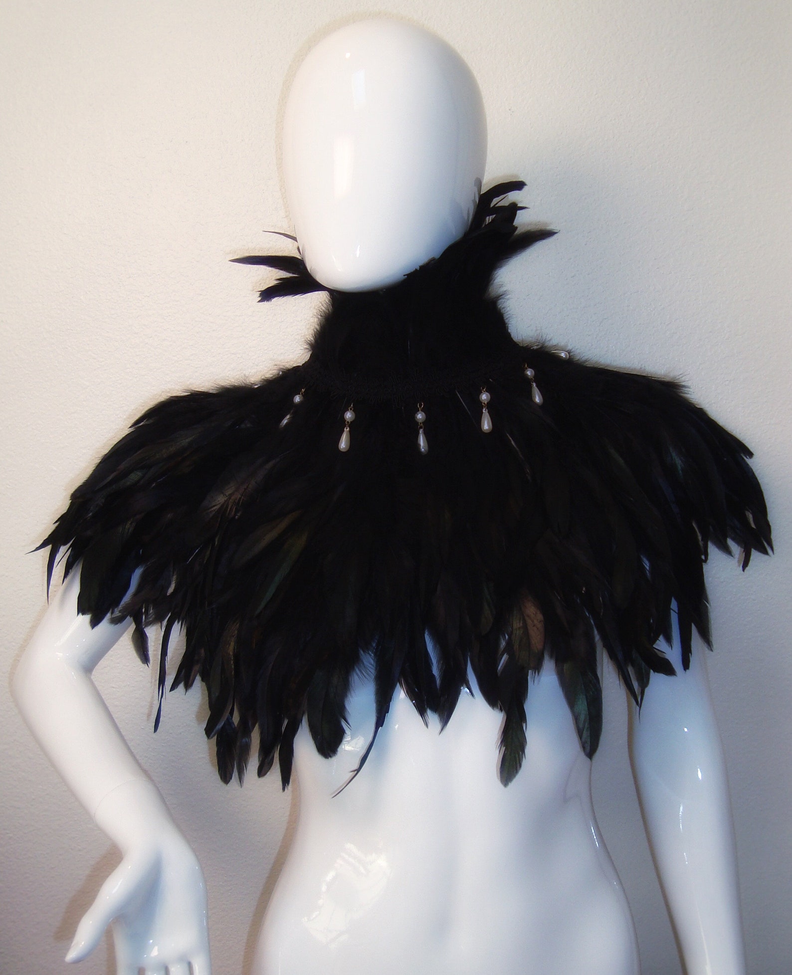 Feather Cape, Black Feather and Pearl Shrug Cape, Maleficent Cape ...