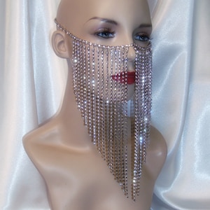 Rhinestone Chain Mask Silver Face Veil Mata Hari Face Veil | Etsy
