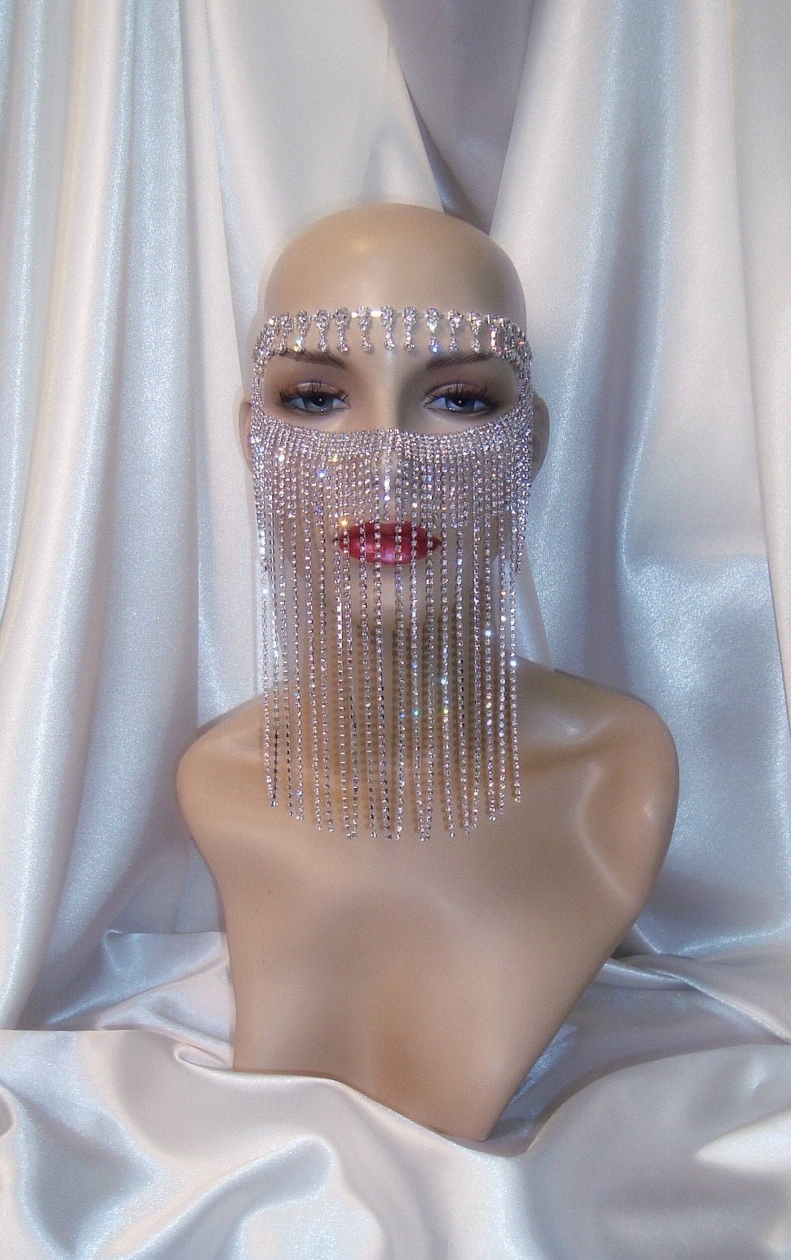 Rhinestone Mask Crystal Face Veil Mata Hari Headpiece - Etsy