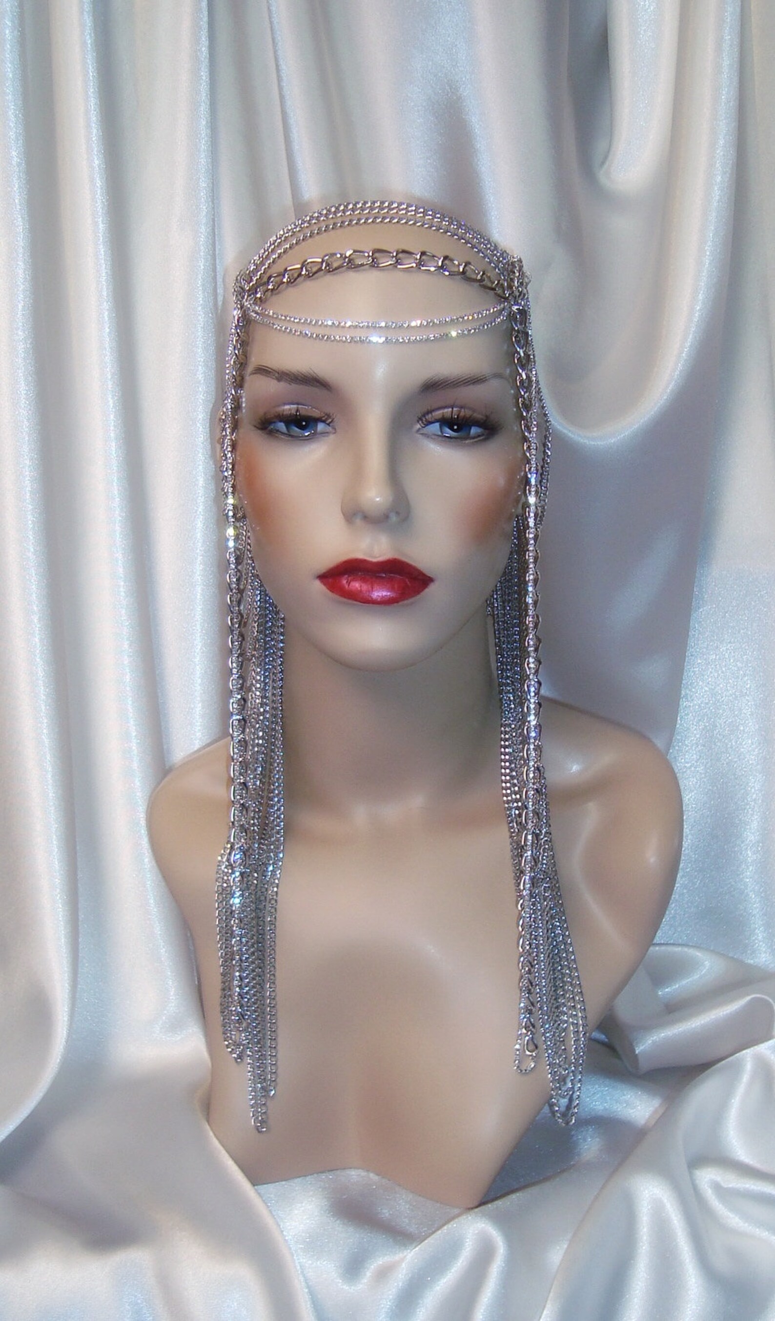 Silver Rhinestone Chain Headpiece Bridal Headpiece Guinevere Etsy