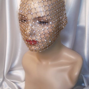 Crystal Full Face Mask Rhinestone Chain Mask Gold Chain - Etsy