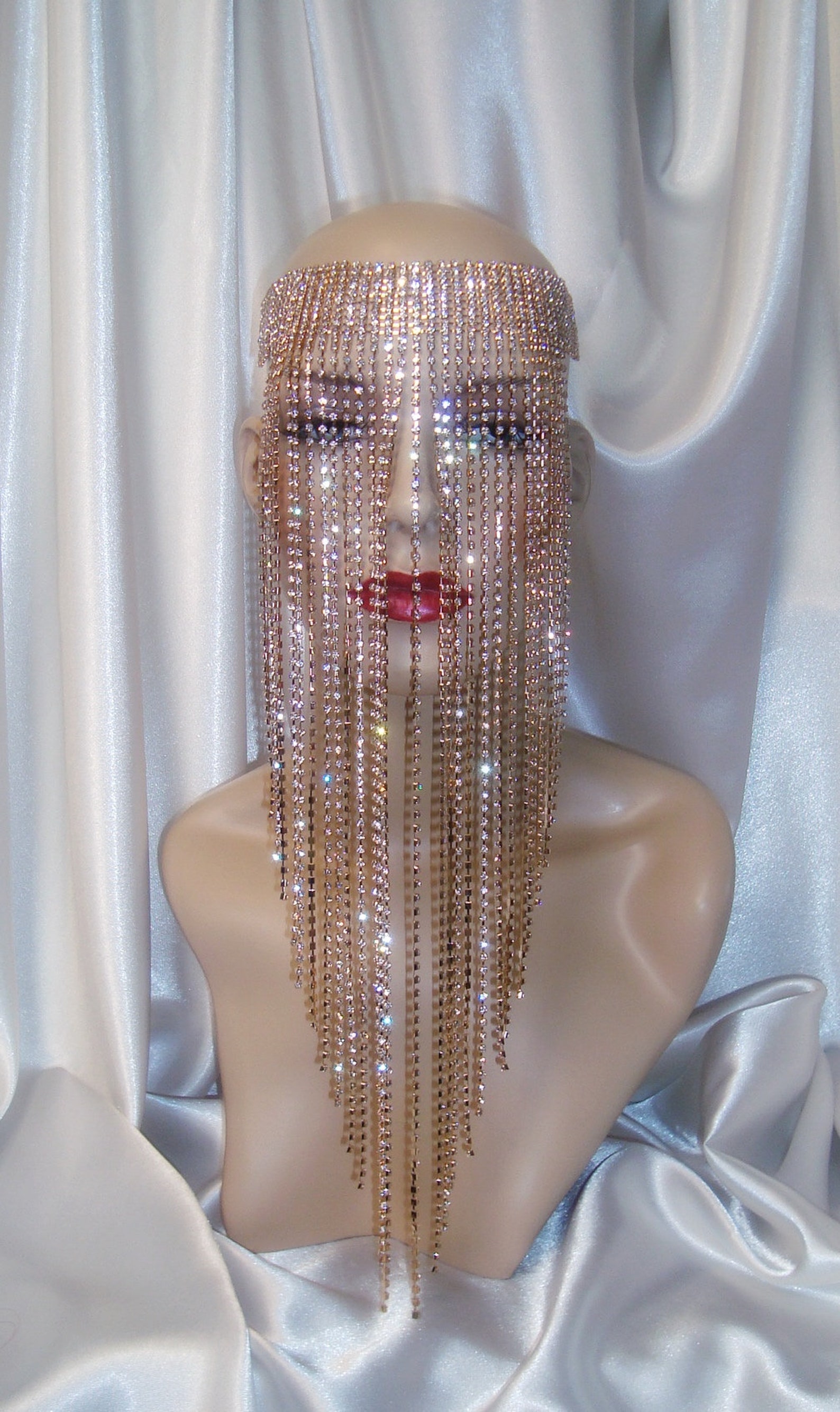 Gold Rhinestone Chain Mask Rhinestone Face Veil Masquerade - Etsy