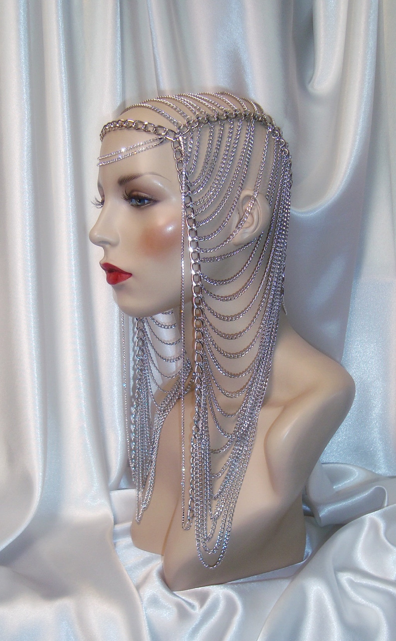 Silver Rhinestone Chain Headpiece Bridal Headpiece Guinevere Etsy