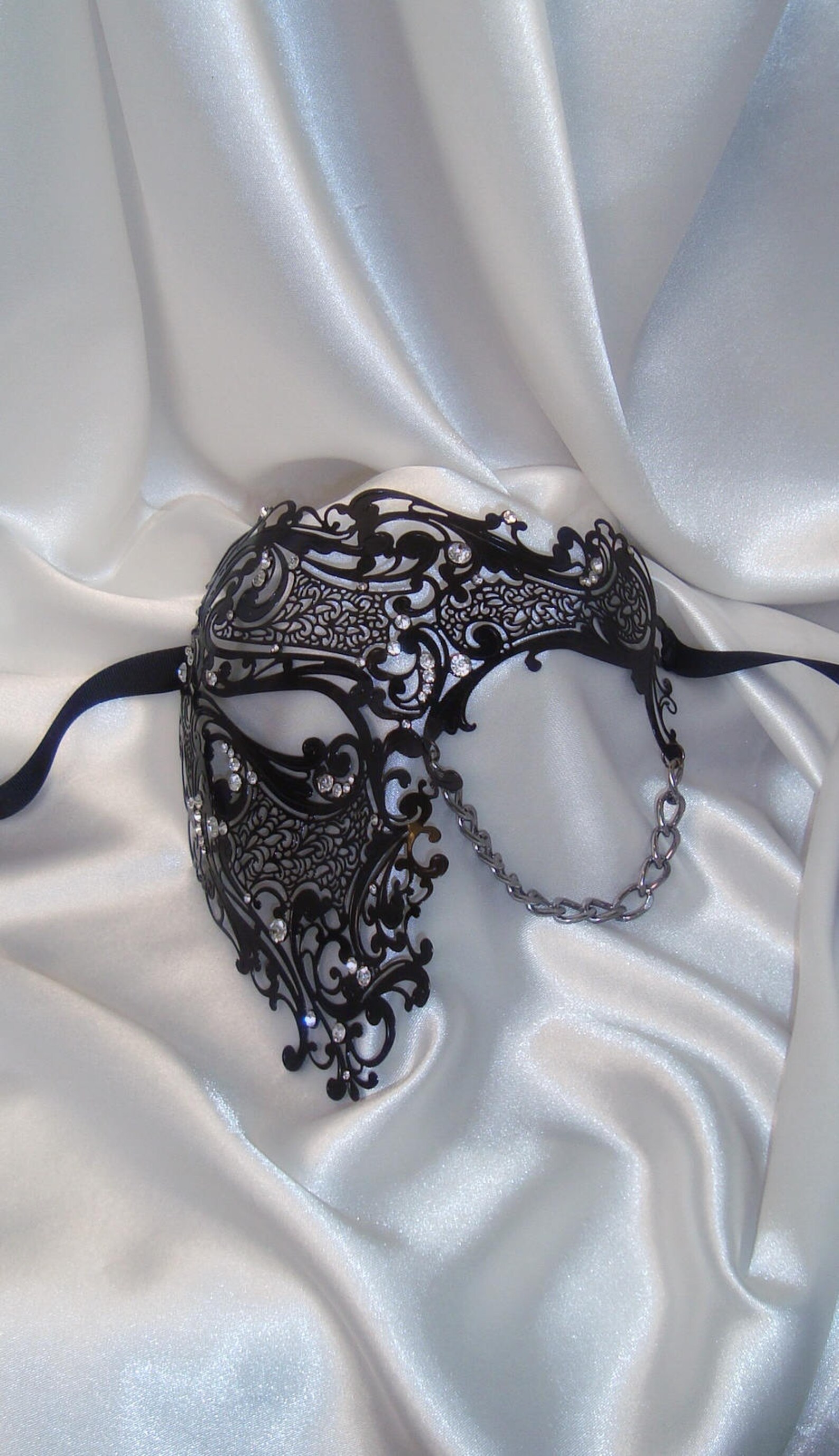 Black Phantom of the Opera Mask, Phantom Half Face Skull Mask, Black ...