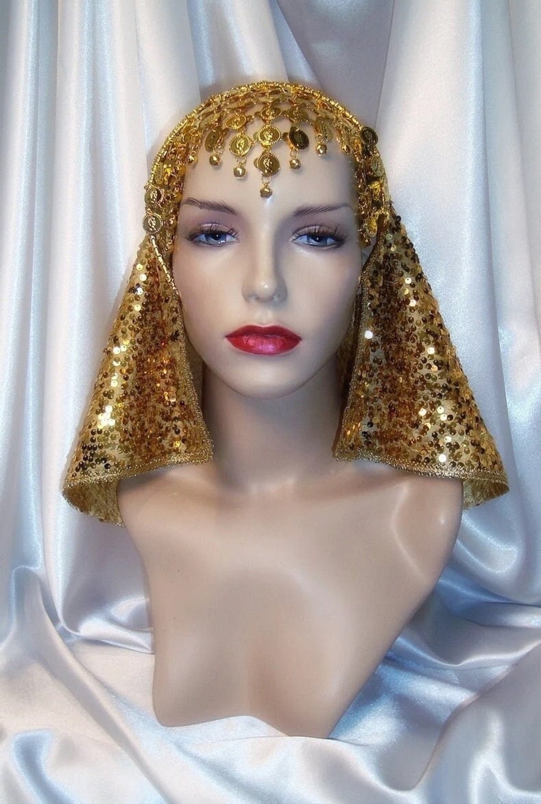 Gold Cleopatra Headpiece, Egyptian Inspired Nemes, Sequin Cleopatra ...