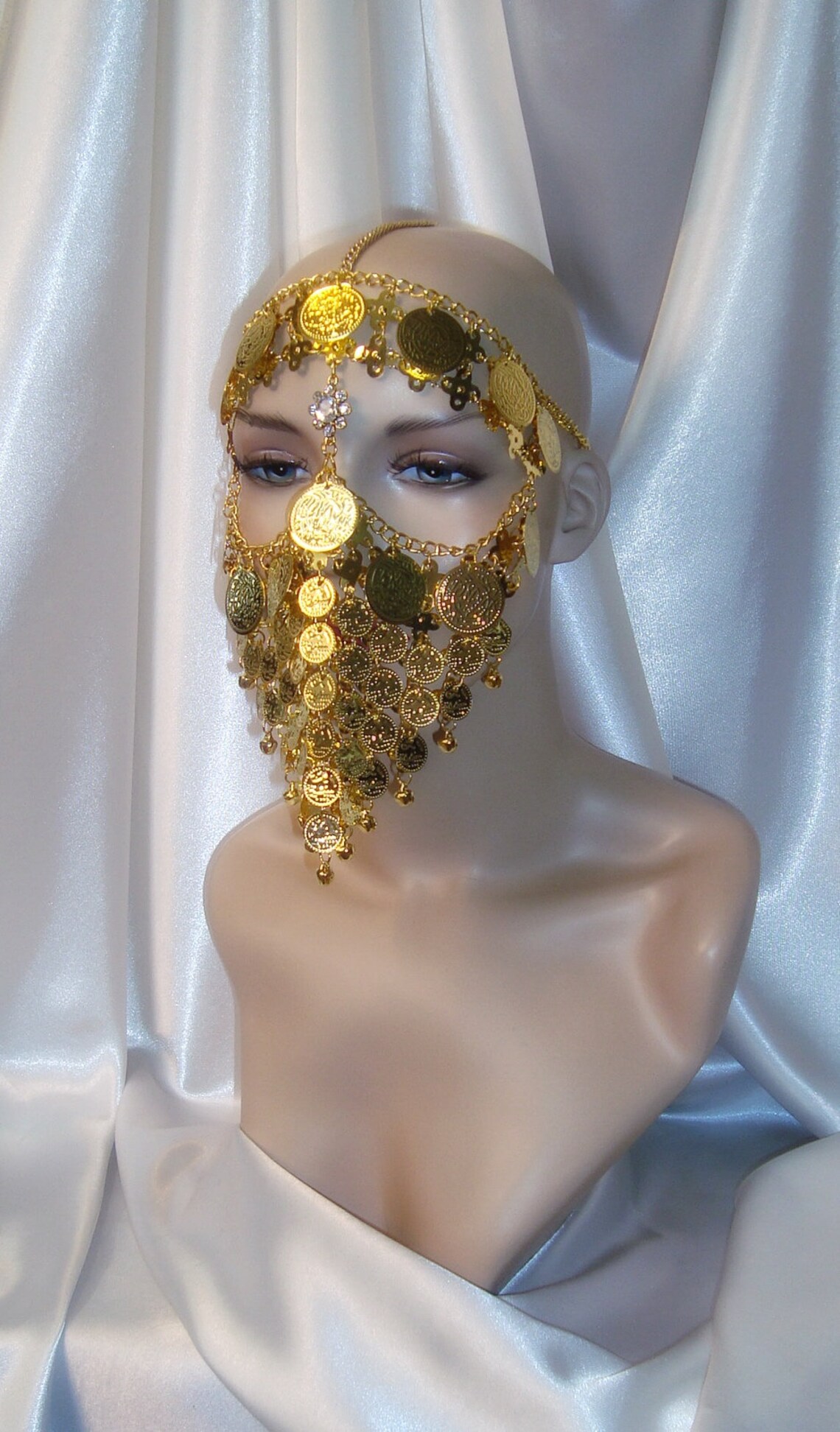 Gold Mask, Gold Headpiece, Face Veil, Chain Headpiece, Chain Face Veil ...