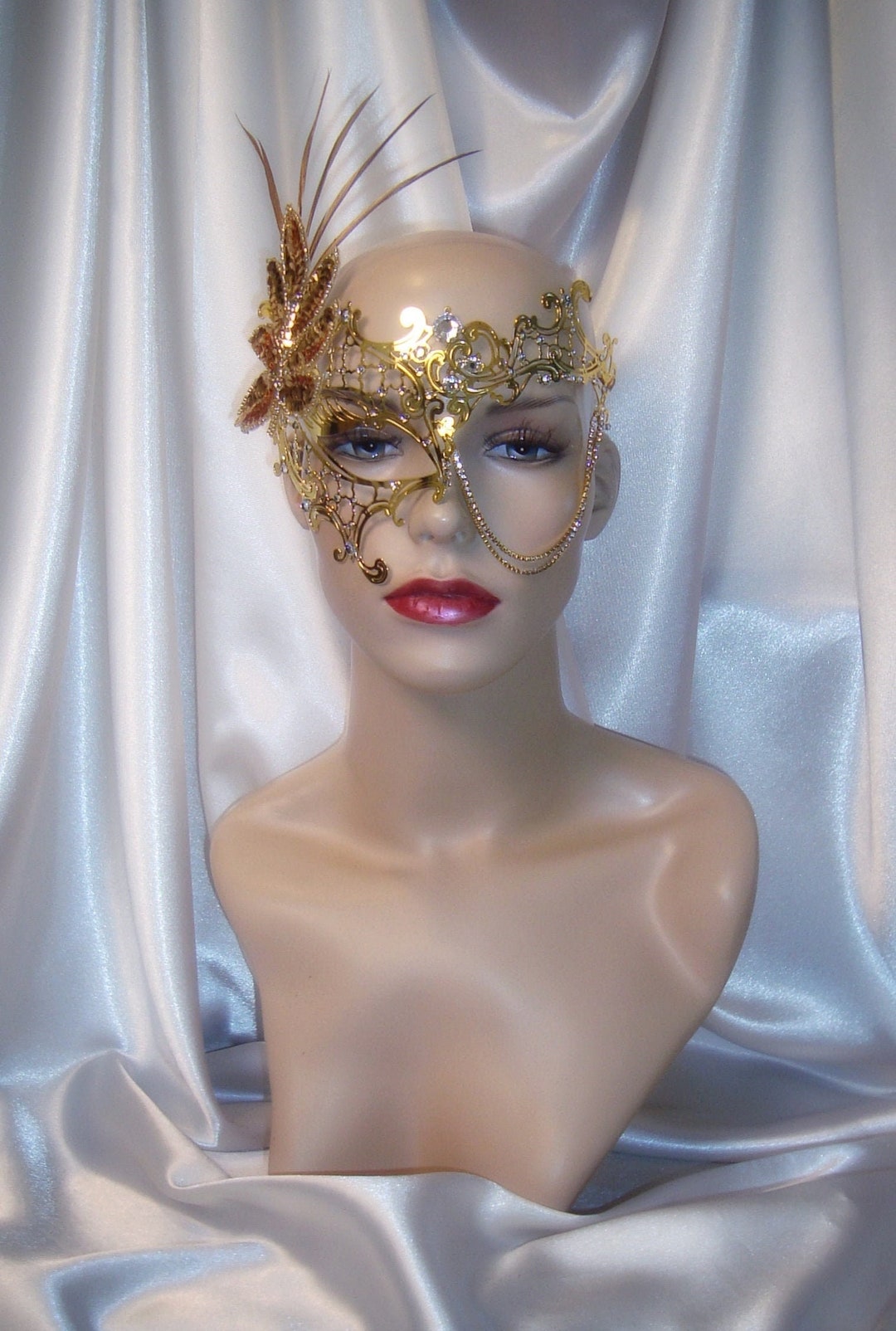 Gold and Rhinestone Laser Cut Metal Mask, Gold Metal Phantom Mask ...