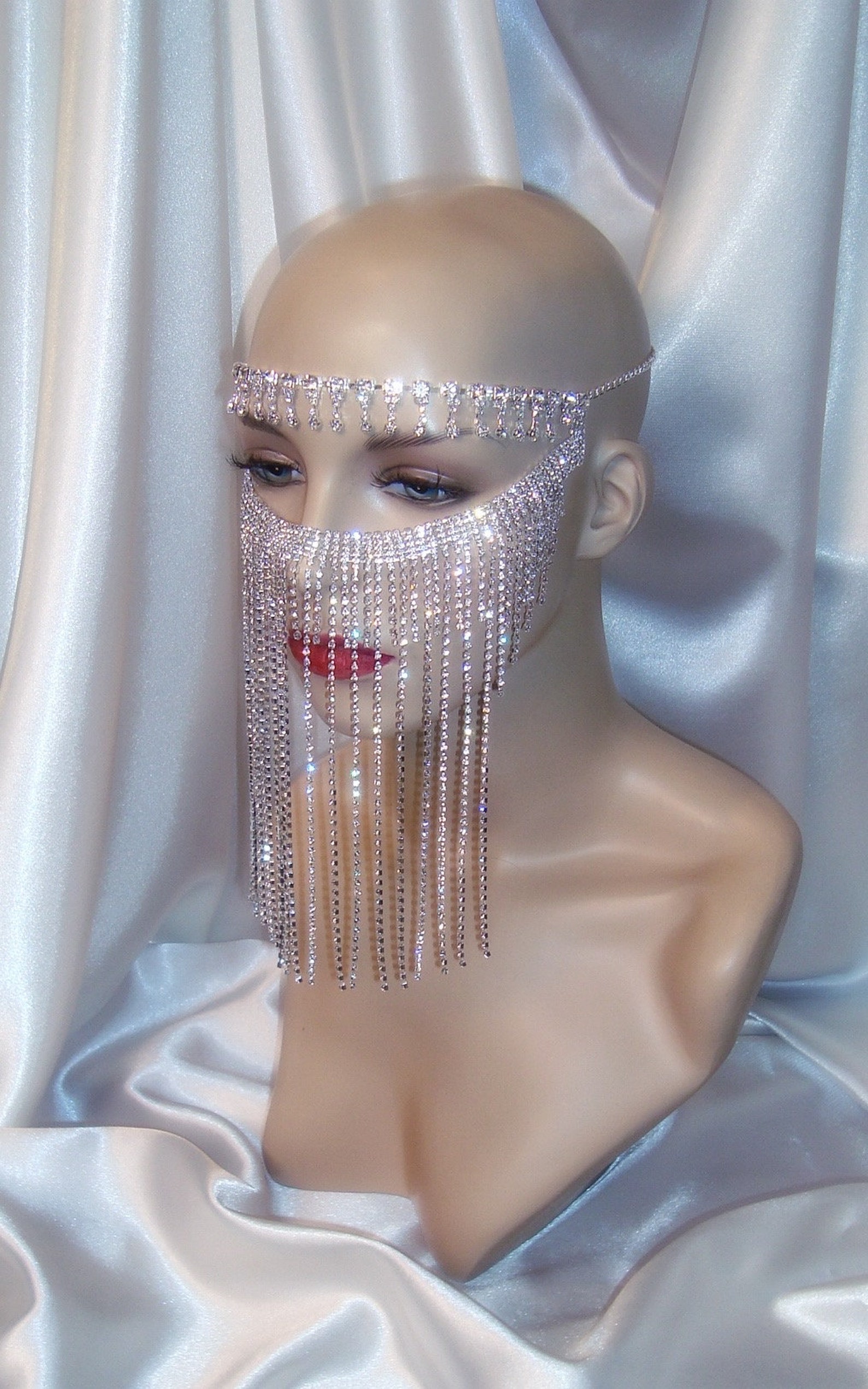Rhinestone Mask Crystal Face Veil Mata Hari Headpiece - Etsy