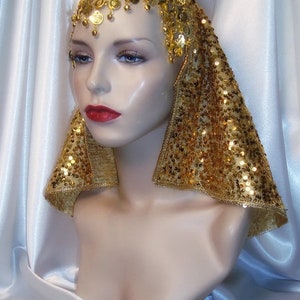 Gold Cleopatra Headpiece, Egyptian Inspired Nemes, Sequin Cleopatra ...