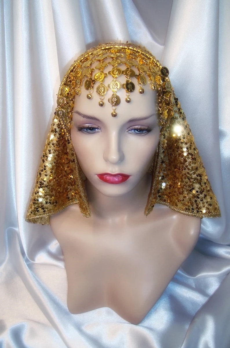 Gold Cleopatra Headpiece, Egyptian Inspired Nemes, Sequin Cleopatra ...